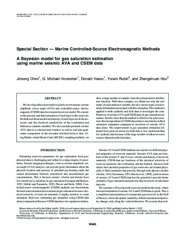 (PDF) Special Section — Marine Controlled-Source Electromagnetic Methods A Bayesian model for ...