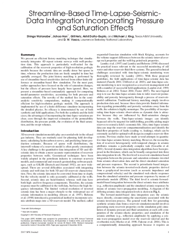 Pdf Streamline Based Time Lapse Seismic Data Integration Incorporating Pressure And