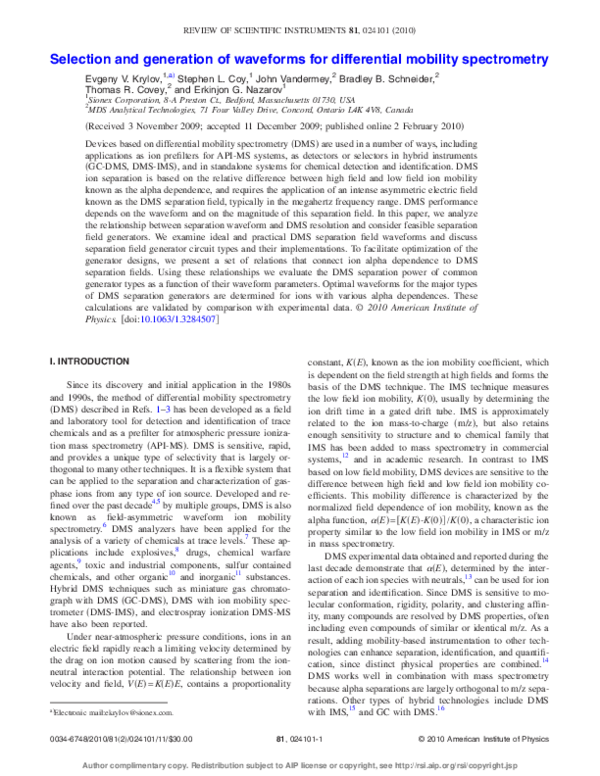 Pdf Selection And Generation Of Waveforms For Differential Mobility