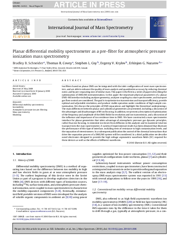 (PDF) Planar differential mobility spectrometer as a pre-filter for ...