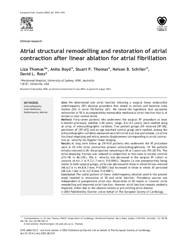 (PDF) Atrial structural remodelling and restoration of atrial ...