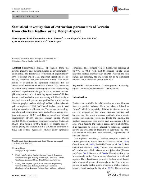 (PDF) Statistical investigation of extraction parameters of keratin ...