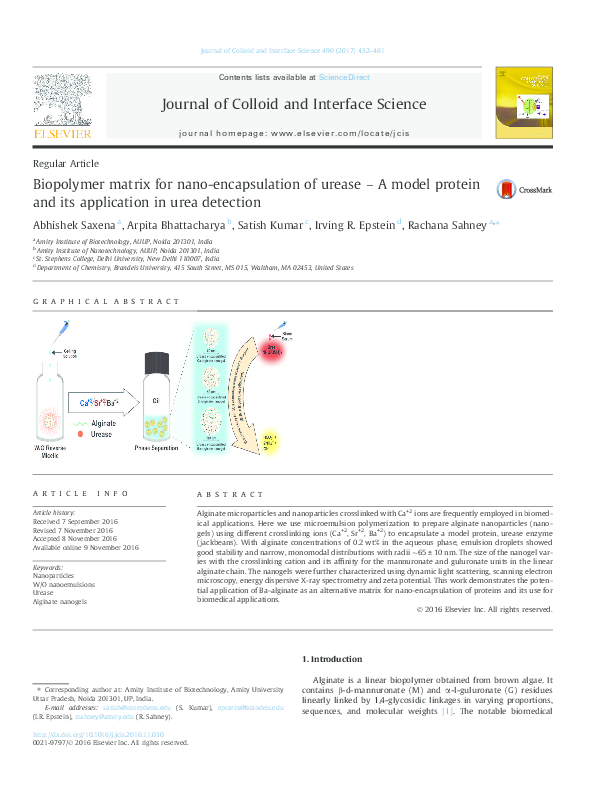 (PDF) Nano-encapsulation of Urease in Alginate Gels