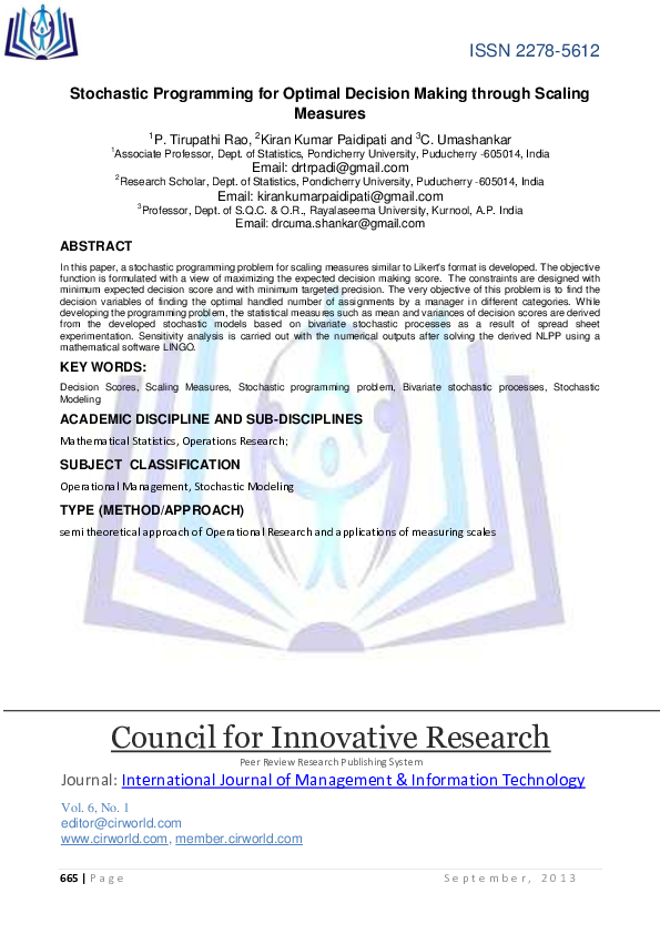 (PDF) Stochastic Programming for Optimal Decision Making through ...