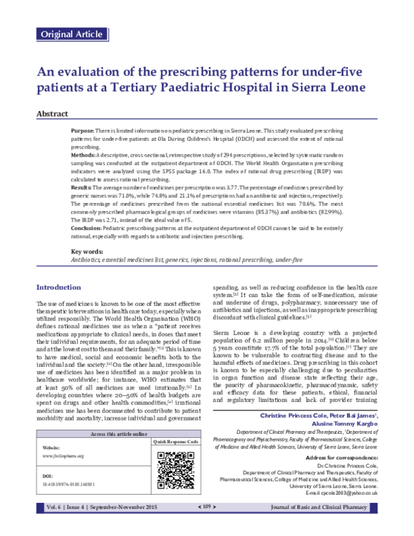 (PDF) An evaluation of the prescribing patterns for under‑five patients ...