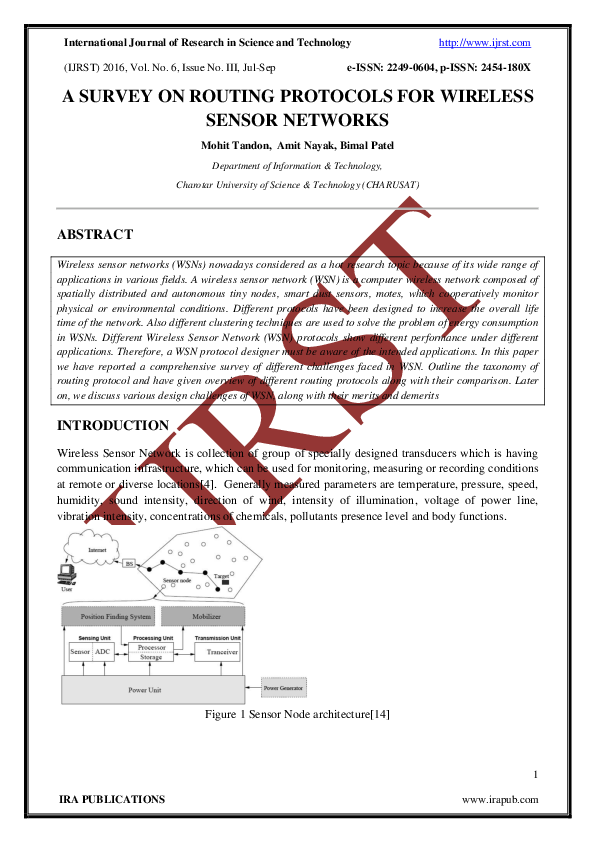 Pdf A Survey On Routing Protocols For Wireless Sensor Networks Bimal Patel