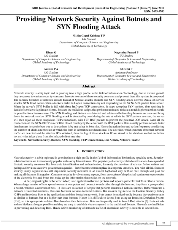 (PDF) Providing Network Security Against Botnets and SYN Flooding Attack