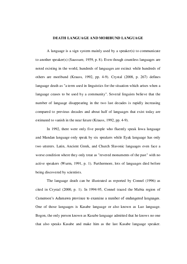 (PDF) DEATH LANGUAGE AND MORIBUND LANGUAGE