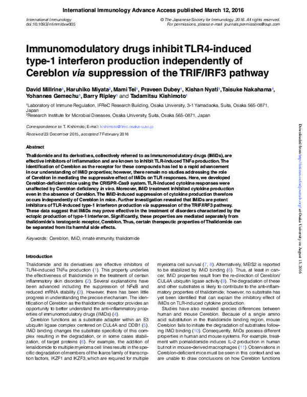 (PDF) Immunomodulatory drugs inhibit TLR4-induced type-1 interferon ...