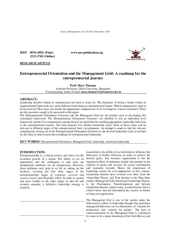 (PDF) Entrepreneurial Orientation and the Management Grid: A roadmap ...