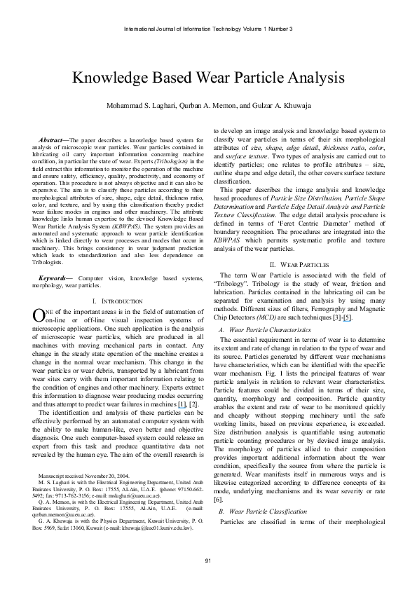 (PDF) Knowledge based wear particle analysis