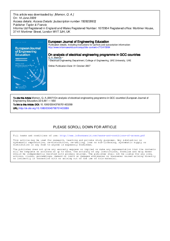 (PDF) On analysis of electrical engineering programme in GCC countries