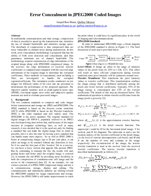 Pdf Error Concealment In Jpeg2000 Coded Images
