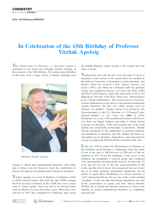 (PDF) In Celebration of the 65th Birthday of Professor Yitzhak Apeloig ...