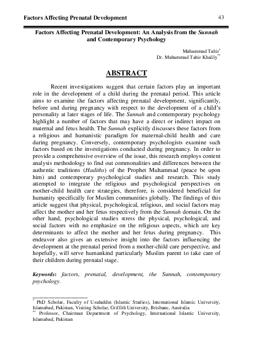 (PDF) Factors Affecting Prenatal Development: An Analysis from the ...