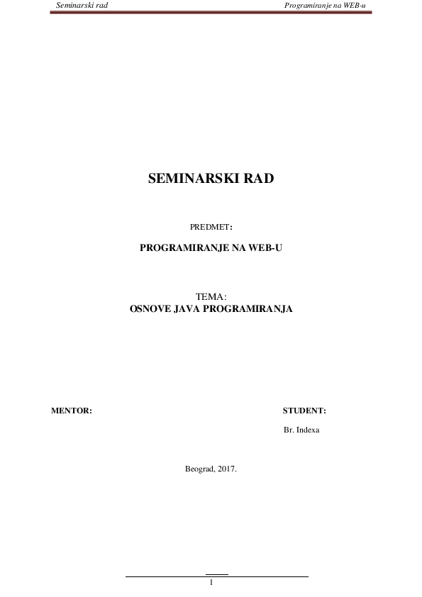 (DOC) Osnove Java Programiranja SEMINARSKI RAD.DOCX