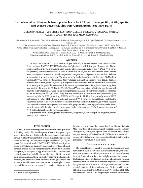 (PDF) Trace-element partitioning between plagioclase, alkali feldspar, Ti-magnetite, biotite ...