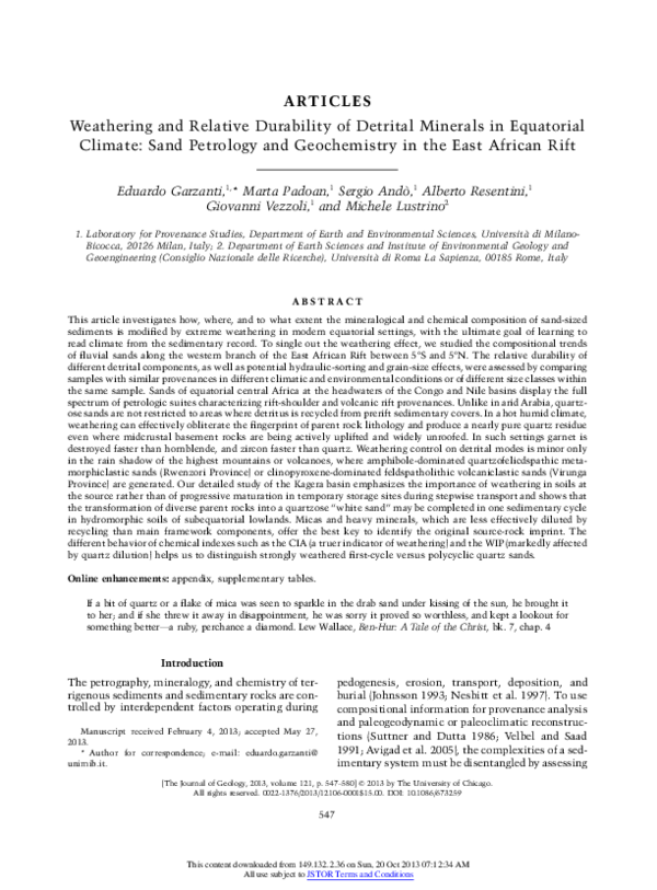 (PDF) Weathering and Relative Durability of Detrital Minerals in ...