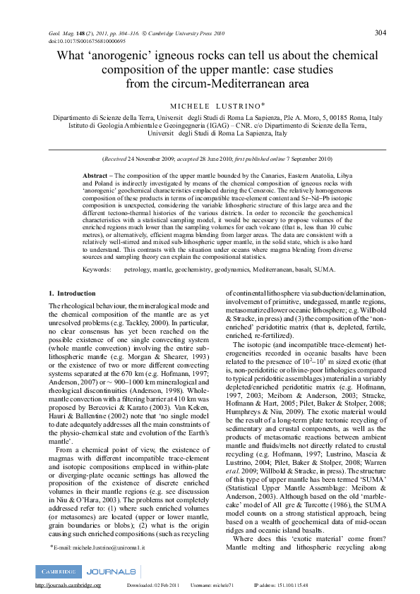 (PDF) What ‘anorogenic’ igneous rocks can tell us about the chemical ...