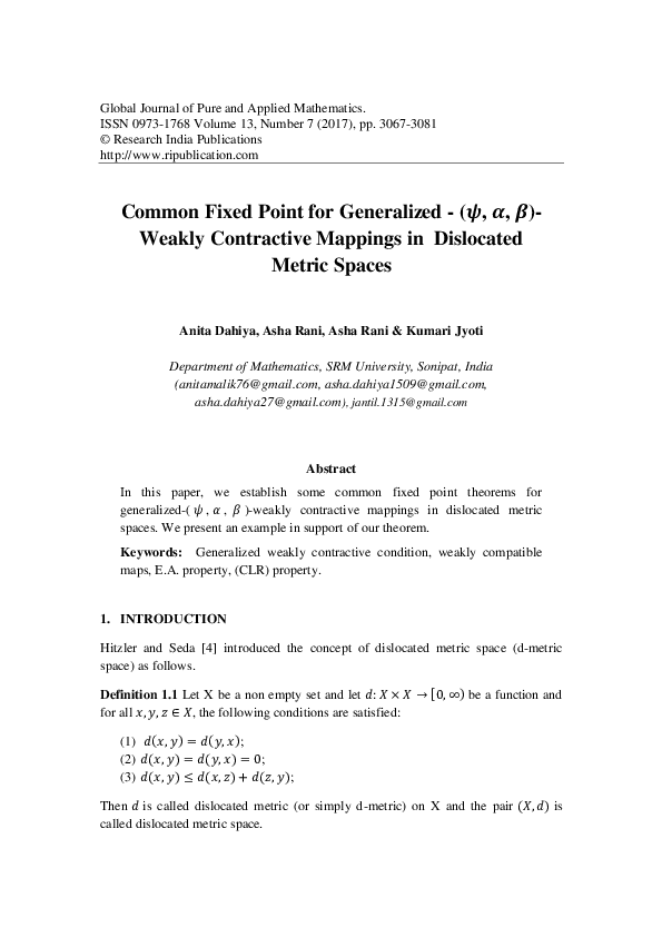 Pdf Common Fixed Point For Generalized í µí½ í µí¼ ¶ í µí¼
