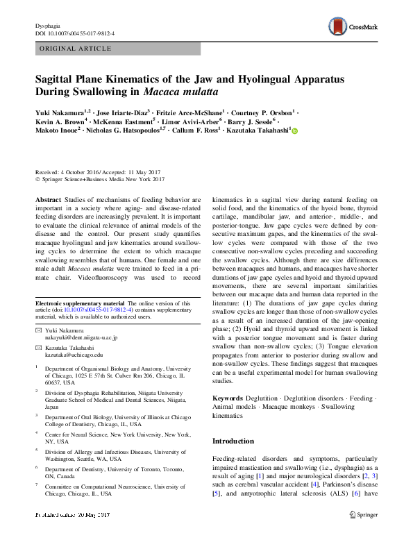 (PDF) Sagittal Plane Kinematics of the Jaw and Hyolingual Apparatus ...