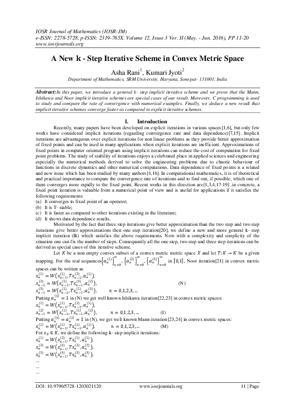 Pdf A New í µí°¤ Step Iterative Scheme In Convex Metric Space