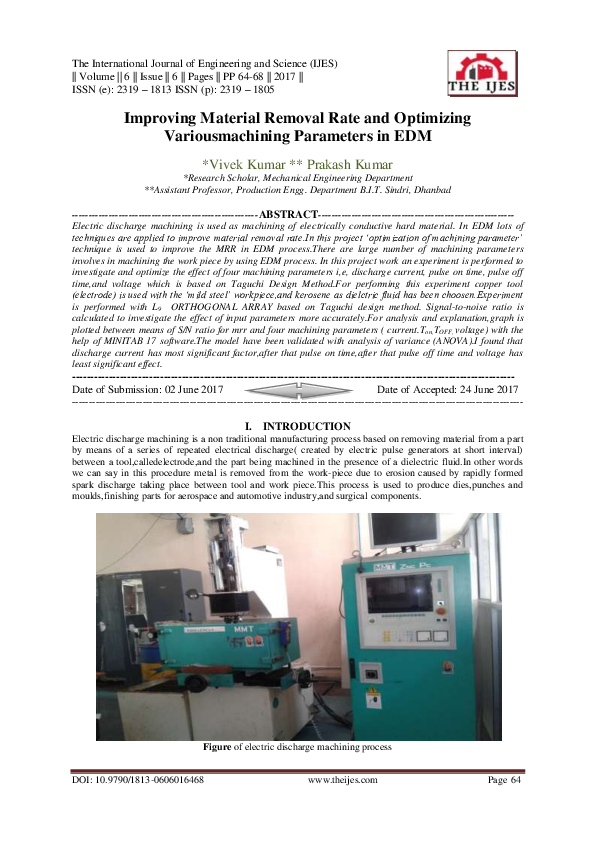 (PDF) Improving Material Removal Rate and Optimizing Variousmachining ...