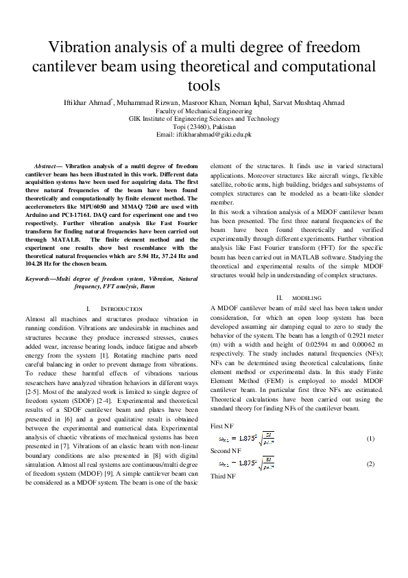 (PDF) Vibration analysis of a multi degree of freedom cantilever beam ...