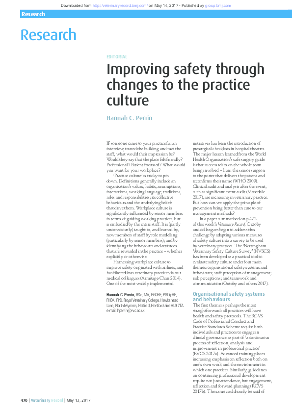 (PDF) Improving safety through changes to practice culture