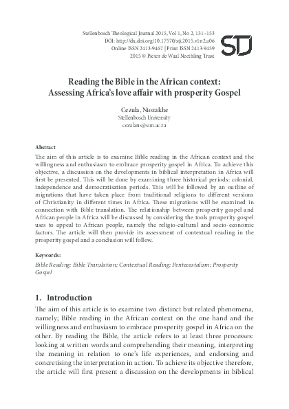 (PDF) Reading the Bible in the African context: Assessing Africa's love ...