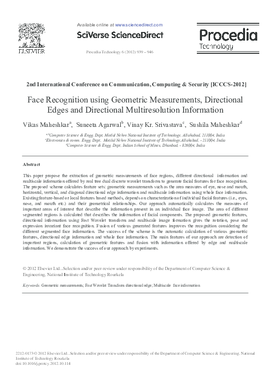 (PDF) Face Recognition using Geometric Measurements, Directional Edges and Directional ...