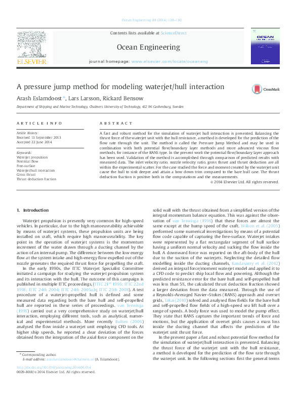 (PDF) A pressure jump method for modeling waterjet/hull interaction