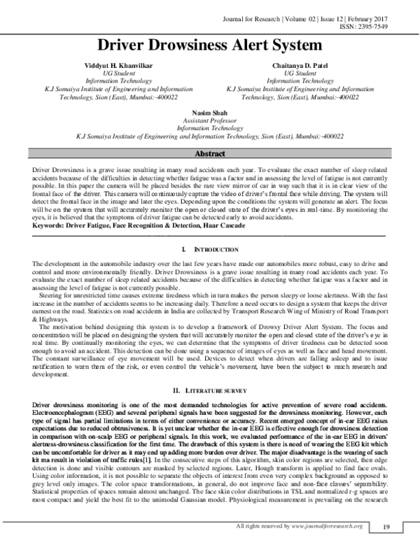 (PDF) Driver Drowsiness Alert System