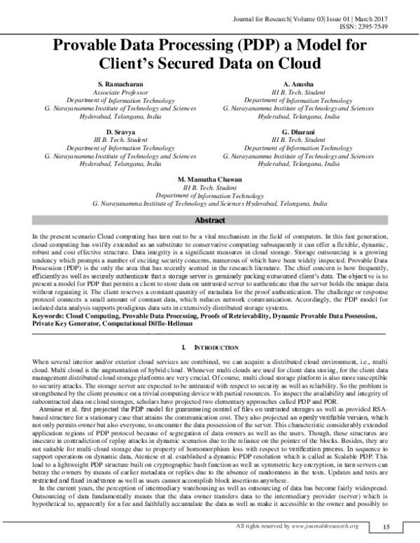 (PDF) Provable Data Processing (PDP) a Model for Client's Secured Data ...