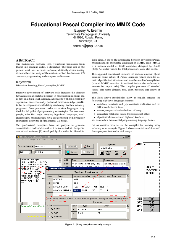 Pdf Educational Pascal Compiler Into Mmix Code Evgeny Eremin 
