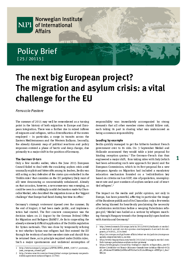 (PDF) The next big European project? The migration and asylum crisis: a ...