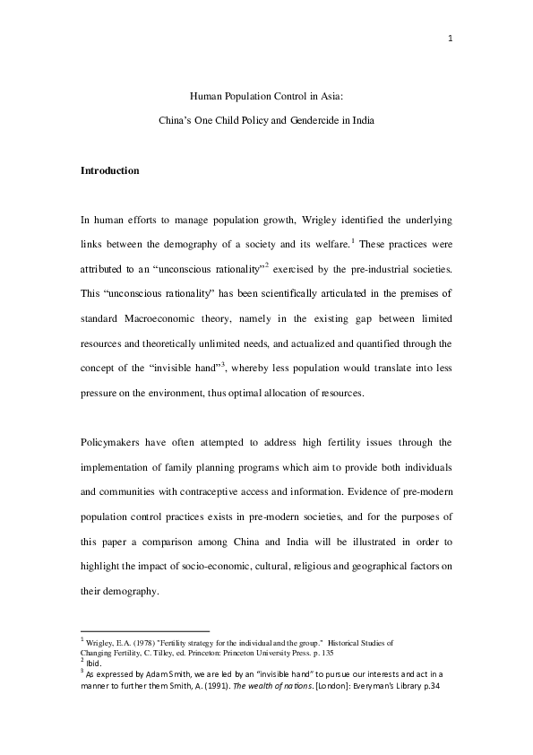 (PDF) Human Population Control in Asia: China's One Child Policy and ...