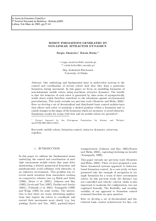 (PDF) Robot Formations Generated by Non-Linear Attractor Dynamics