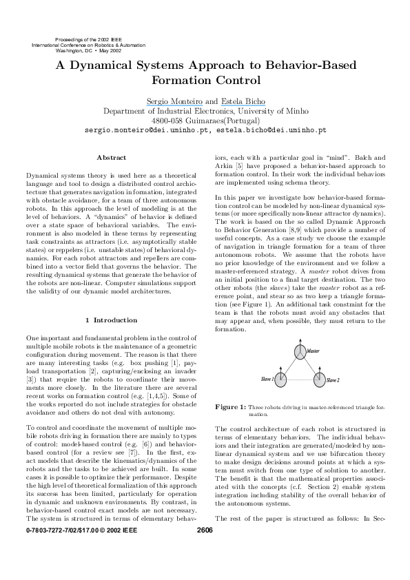 (PDF) A dynamical systems approach to behavior-based formation control