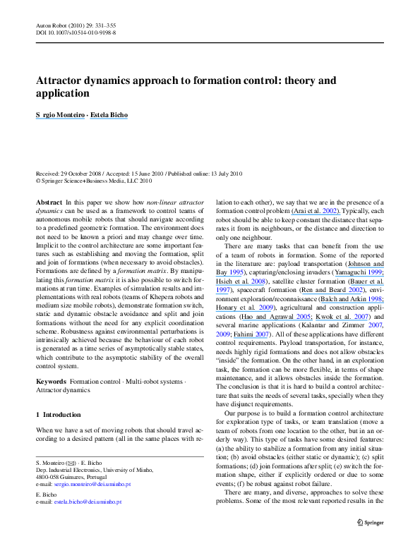 (PDF) Attractor dynamics approach to formation control: theory and application