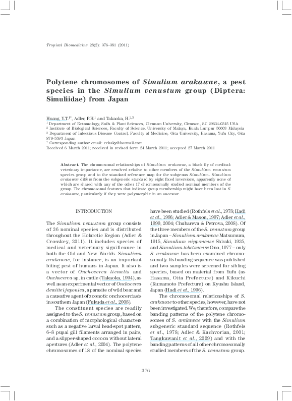 Pdf Polytene Chromosomes Of Simulium Arakawae A Pest Species In The