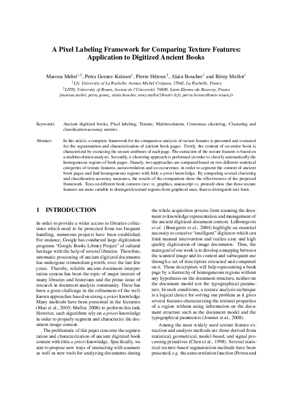 Pdf A Pixel Labeling Framework For Comparing Texture Features Application To Digitized