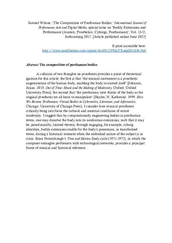 (PDF) The Composition of Posthuman Bodies