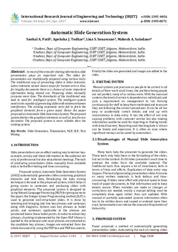(PDF) Automatic Slide Generation System