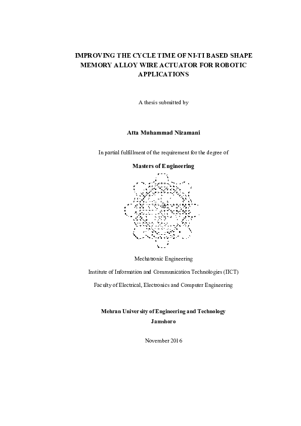 (PDF) IMPROVING THE CYCLE TIME OF Ni-Ti BASED SHAPE MEMORY ALLOY WIRE ACTUATOR FOR ROBOTIC ...
