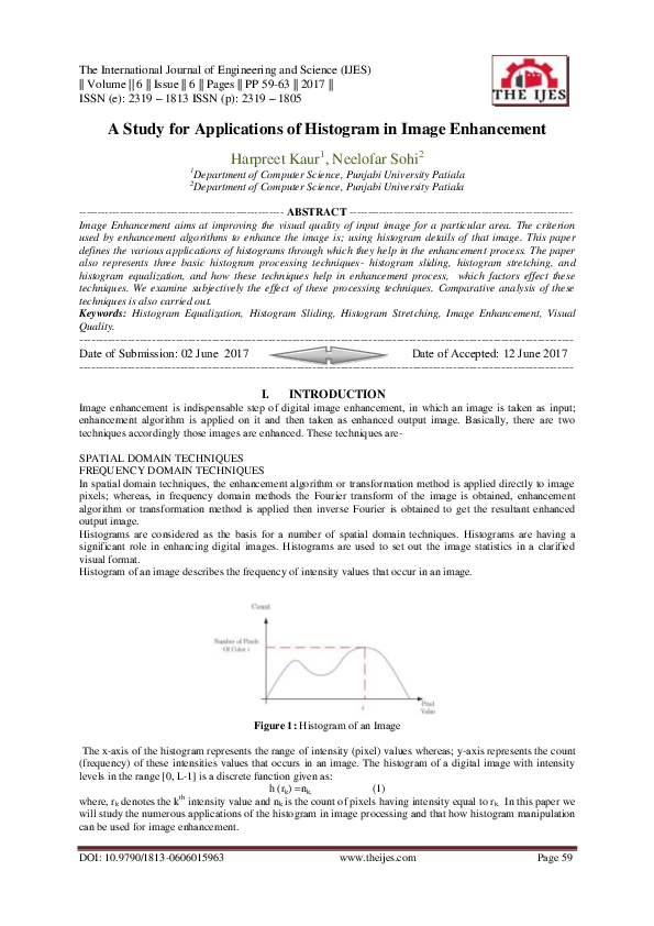 (PDF) A Study for Applications of Histogram in Image Enhancement