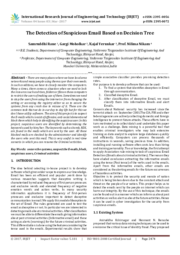 (PDF) The Detection of Suspicious Email Based on Decision Tree
