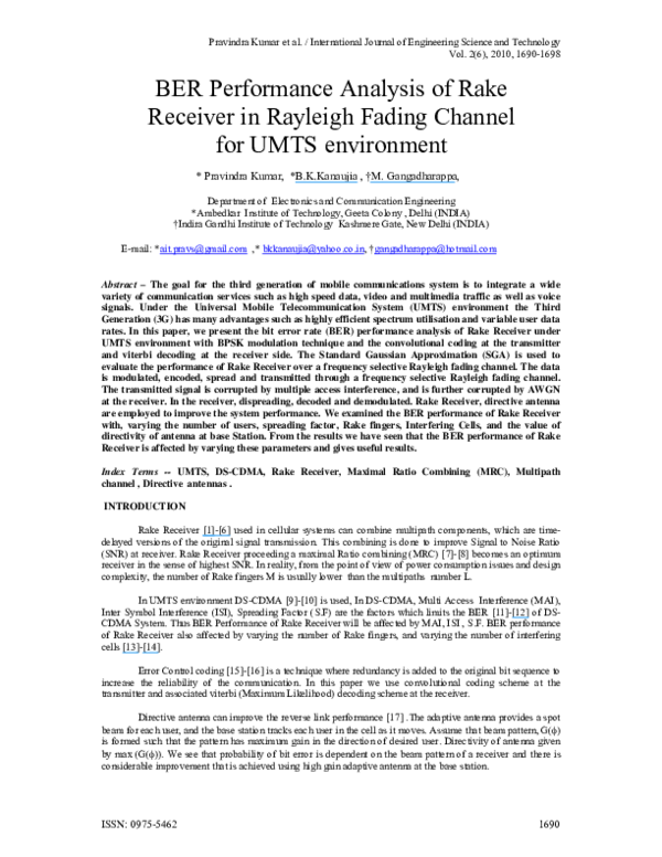 (PDF) BER performance analysis of RAKE receiver in Rayleigh fading channel for UMTS environment