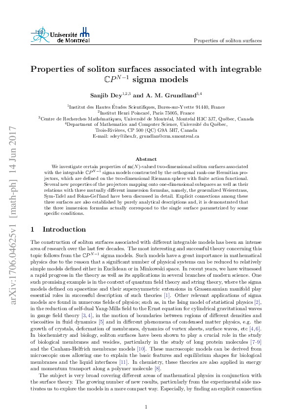 (PDF) Properties of soliton surfaces associated with integrable CP^{N −1} sigma models