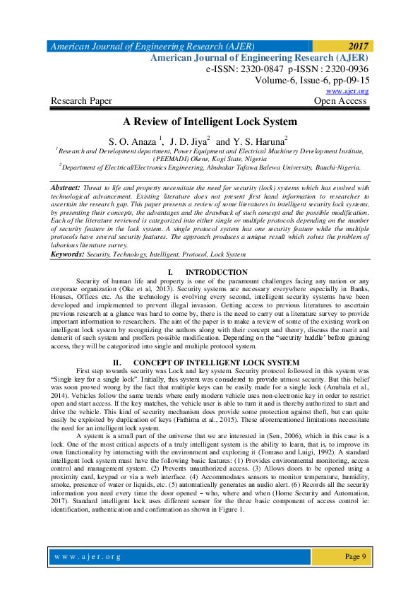 (PDF) A Review of Intelligent Lock System